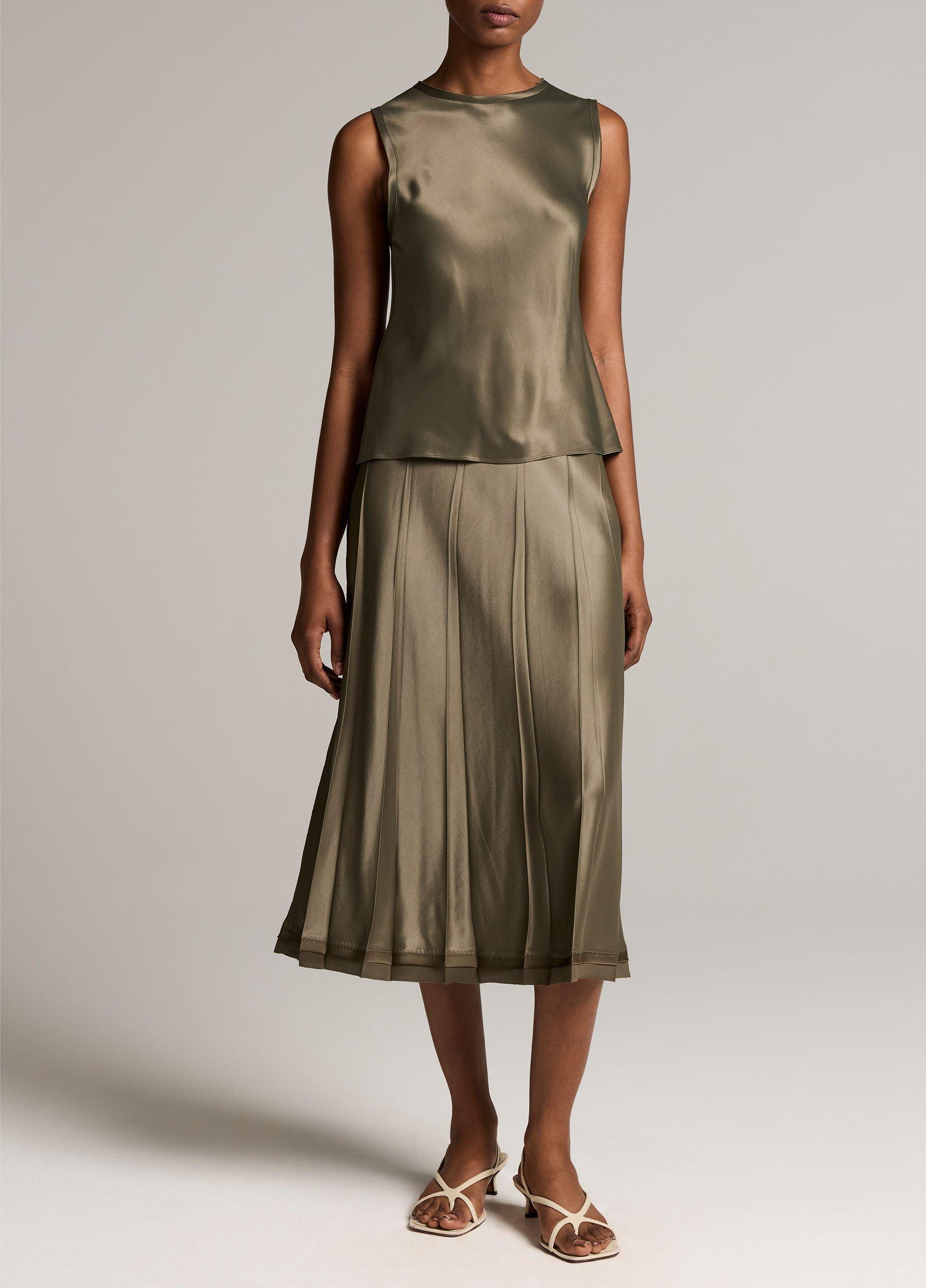VINCE Vince Raw-Edge Satin A-Line Skirt